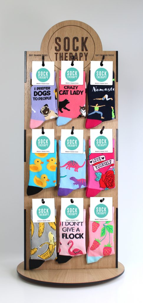 Sock Therapy Eco Wooden Counter Sock Display - Smiling Faces Trade