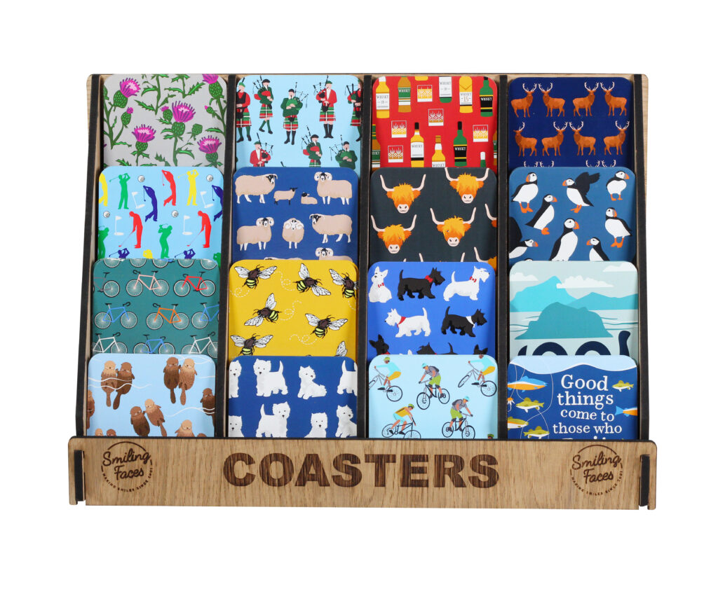 Eco Wooden 16 PKT Coaster Display - Smiling Faces Trade